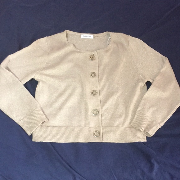 Calvin Klein | Sweaters | Short Shiny Gold Cardigan From Calvin Klein ...